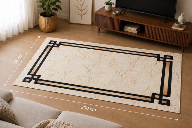 Marble Frame Løber – Creme/Sort 90 x 200 cm – Dollarstore.dk