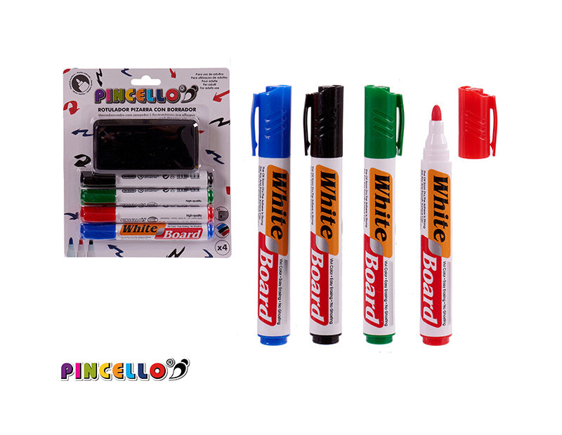Køb Set 4 markers 4 colors with eraser online her – Dollarstore.dk